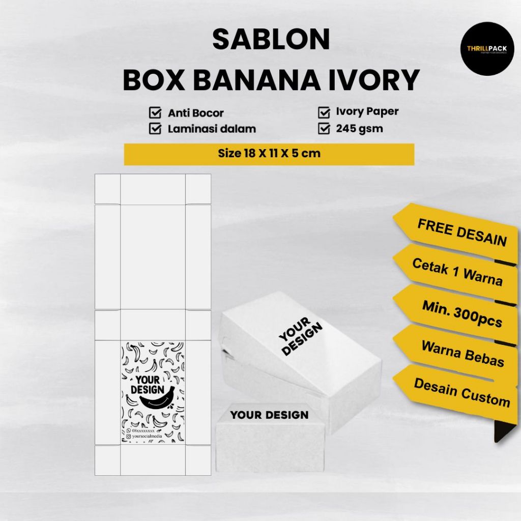 Jual Sablon Custom Box Banana Ivory (18x11x5) / Custom Desain Laminasi ...