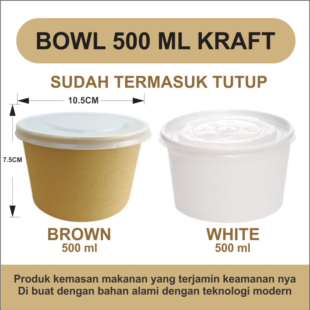 Jual PAPER BOWL UKURAN 500 ML + TUTUP 1 PACK ISI 25 PCS | Shopee Indonesia