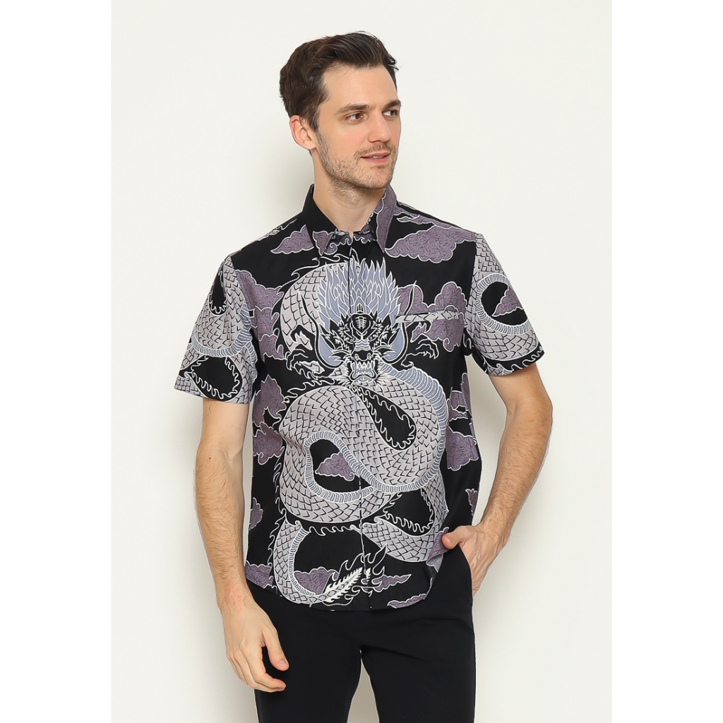 Jual Waskito Kemeja Batik Naga Katun Premium Slimfit HB PR 46388 Black ...