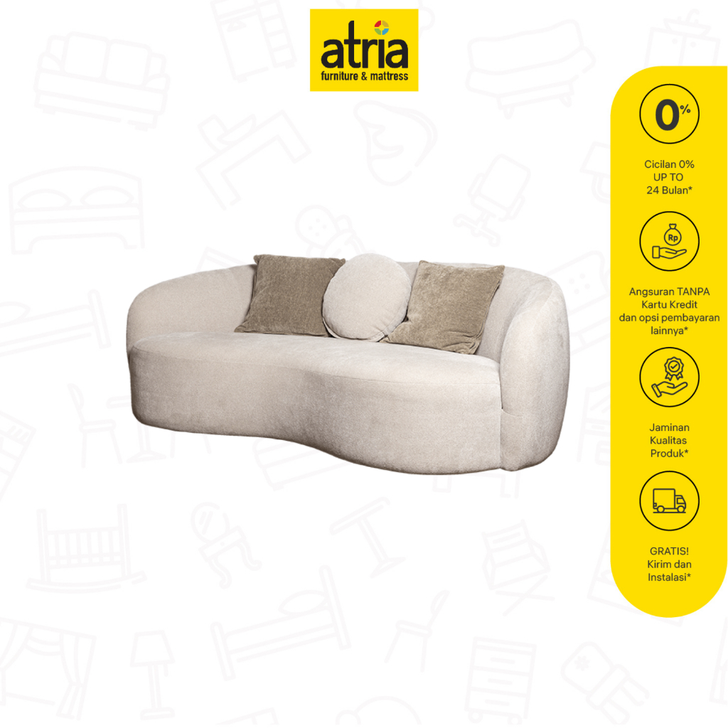 Jual Atria Sofa 3 Seat Cashew Fabric 210X112X75Cm Grey | Shopee Indonesia