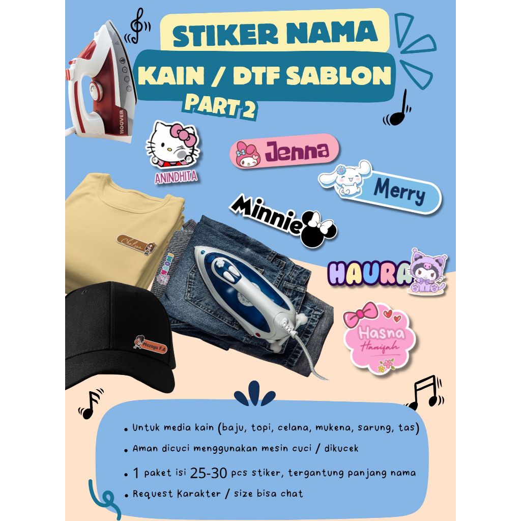 Jual STIKER LABEL NAMA BAJU, DASI, TOPI, KAIN, SABLON TINGGAL SETRIKA ...