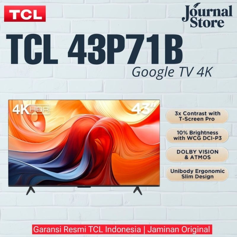 Jual Smart Android Google TV TCL 43 Inch 4K Android 12 43P71B New ...