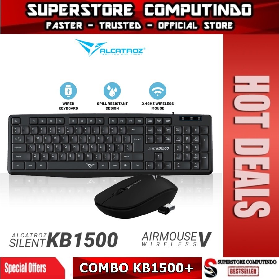 Jual COMBO Keyboard Mouse Office Alcatroz Silent KB1500 + Airmouse V ...