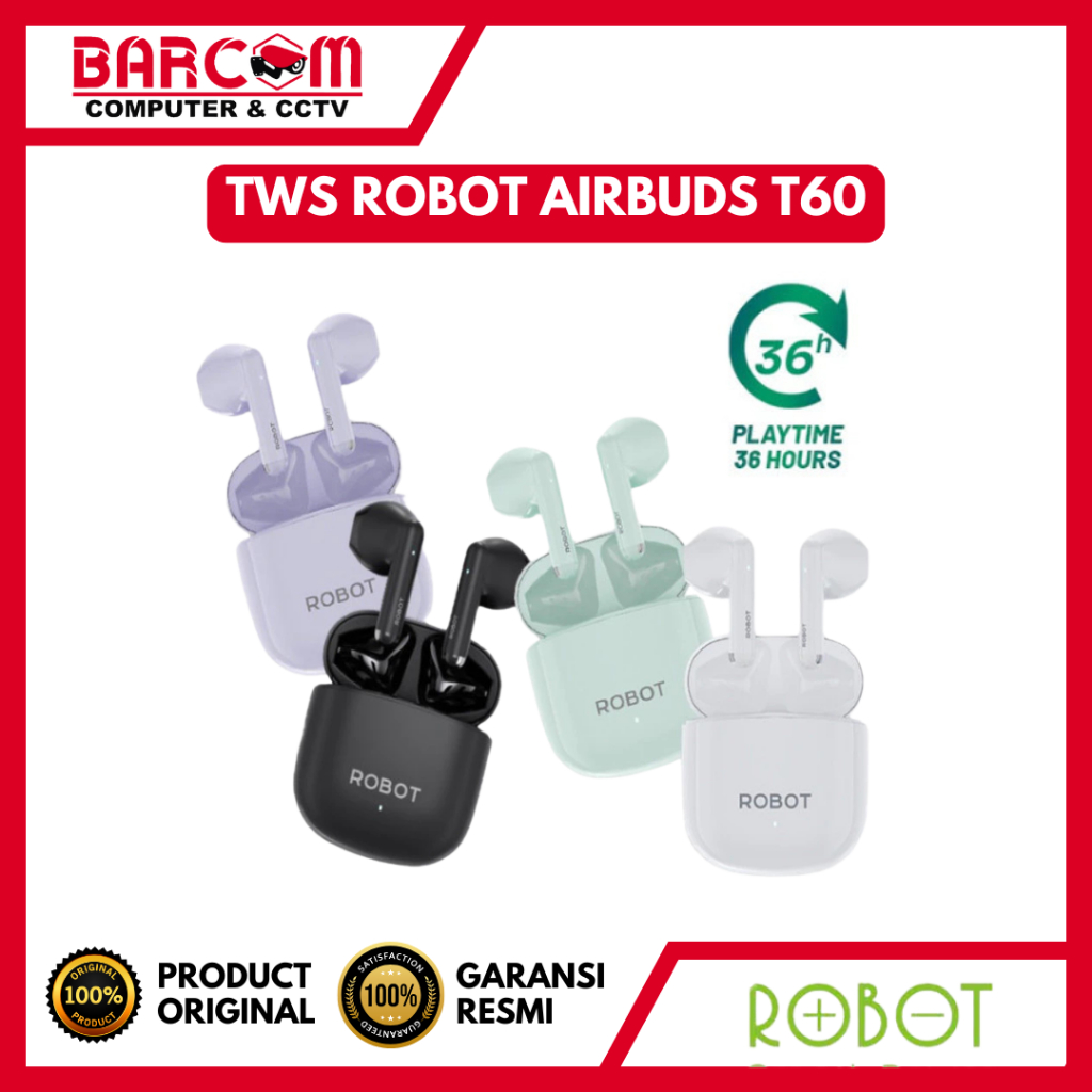 Jual TWS ROBOT T60 WIRELESS EARPHONE AIRBUDS BLUETOOTH - ORIGINAL ROBOT ...