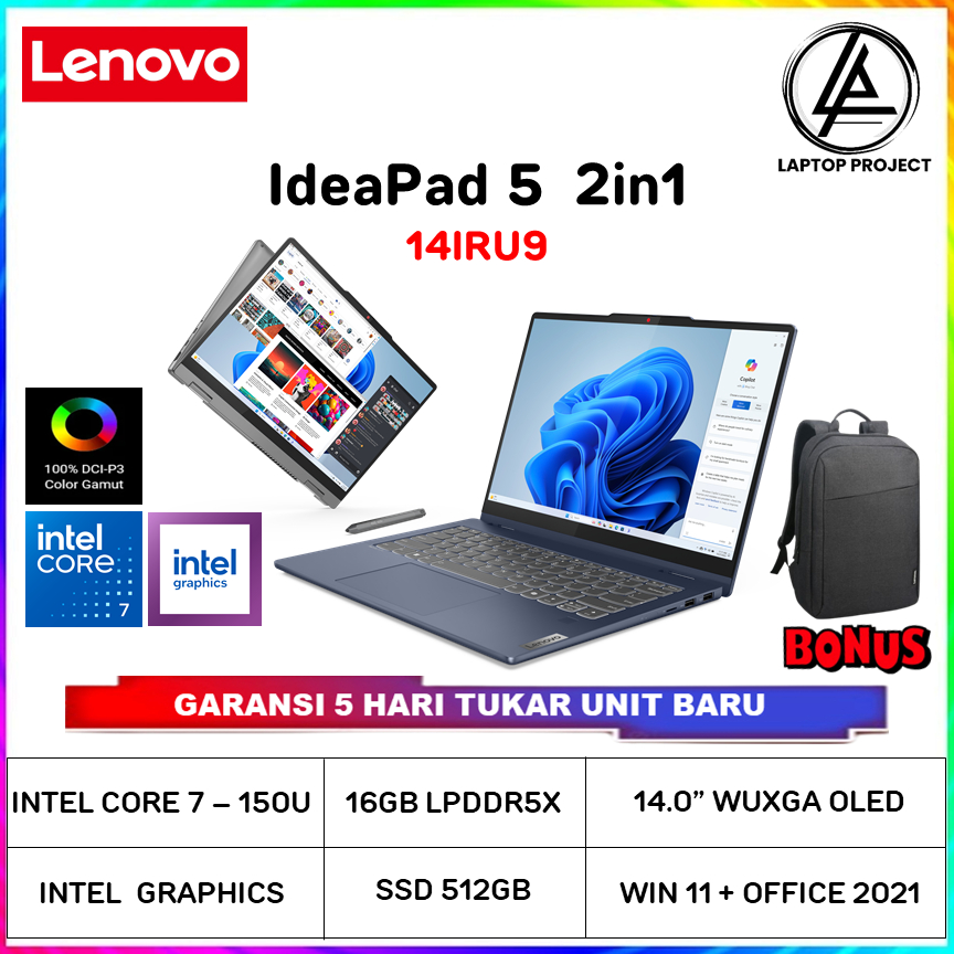 Jual LENOVO IdeaPad 5 2-in-1 OLED Core 7 150U 16GB 512GB 14" WUXGA TOUCH W11 OHS | Shopee Indonesia