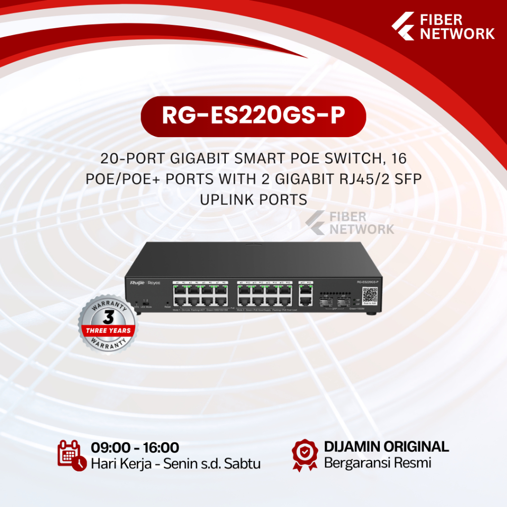 Jual RUIJIE REYEE RG-ES220GS-P 20-Port Gigabit Smart POE Switch, 16 PoE ...
