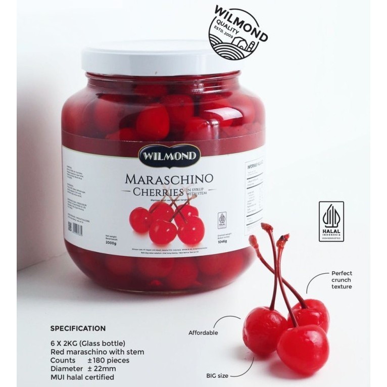 Jual Wilmond Cherry Merah Tangkai – Red Maraschino Cherries 2 Kg Toples ...