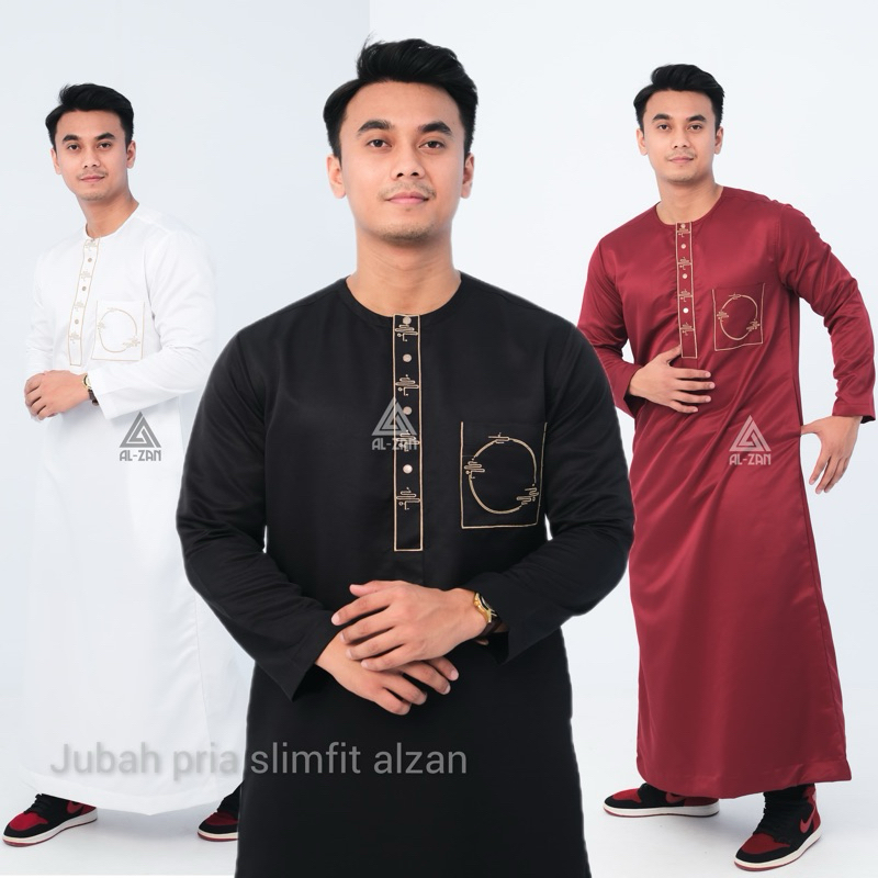Jual jubah pria muslim slimfit jubah gamis pria lengan panjang Bordir busana muslim baju jubah ...