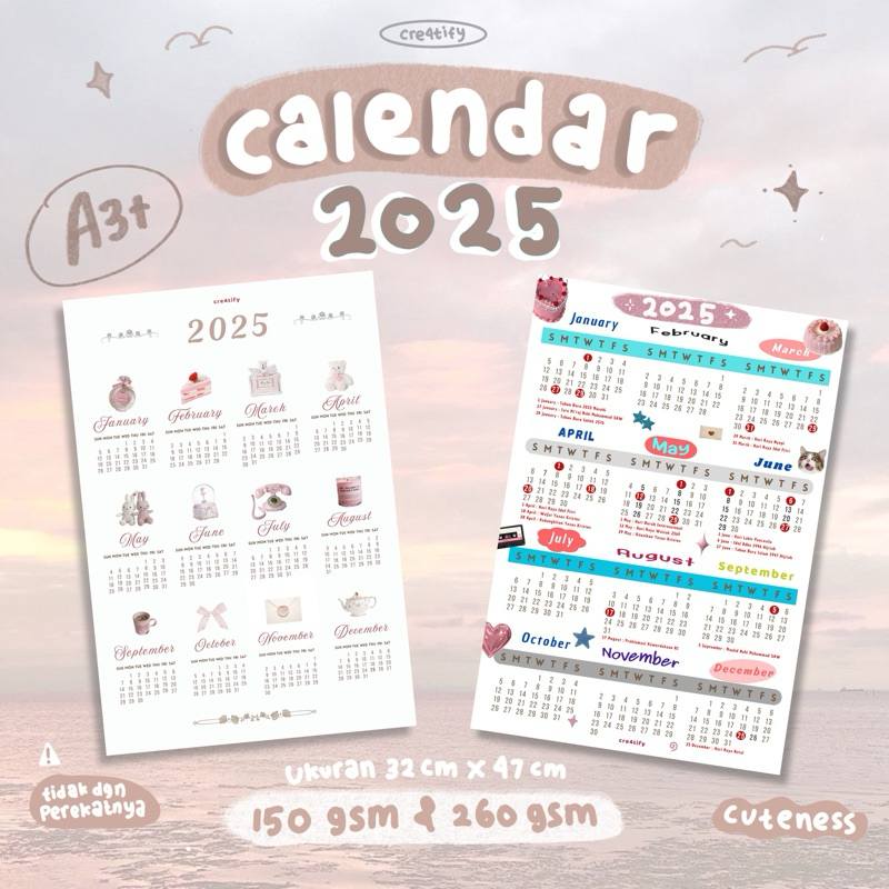 Jual Kalender 2025 aesthetic lucu hiasan dinding unik calendar by ...