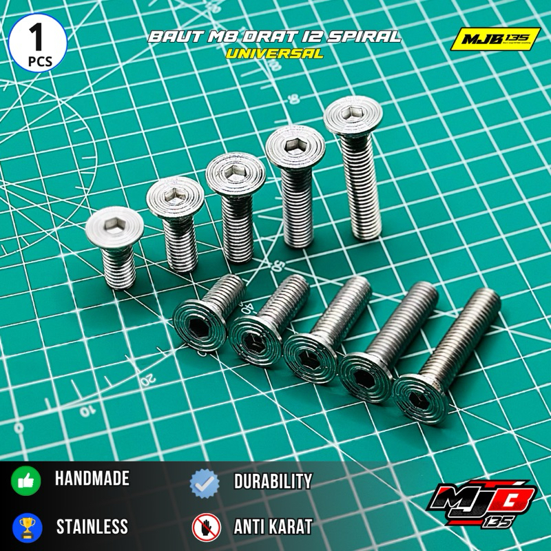Jual BAUT L CUSTOM DRAT 12 M8 MODEL SPIRAL STAINLESS ANTI KARAT ( 1PCS BAUT ) | Shopee Indonesia