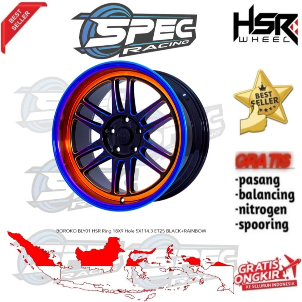 Jual Velg Mobil Racing Original HSR BOROKO BLY01 Ring 18 Rainbow Pelek Innova Reborn Zenix ...