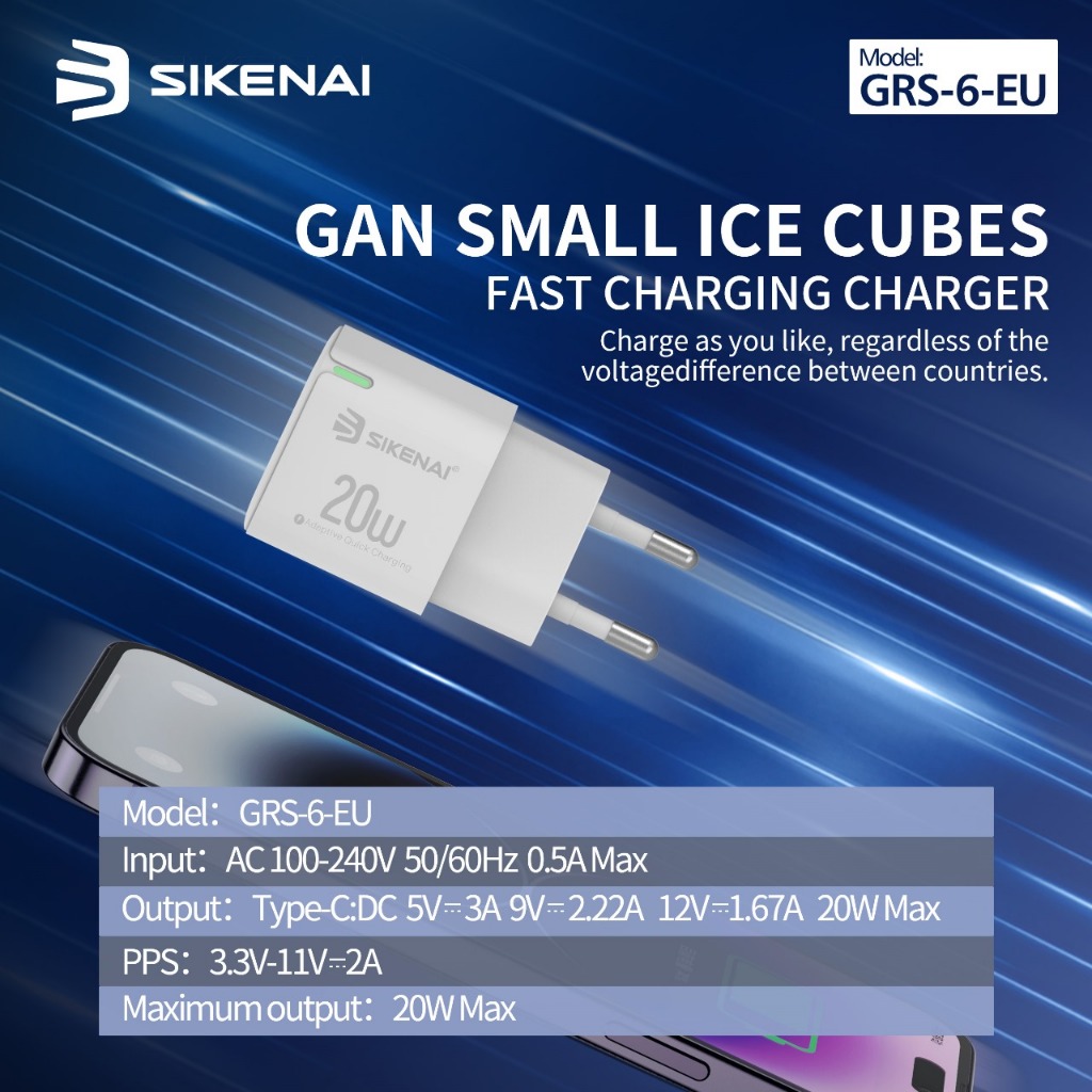 Jual KEPALA CHARGER SIKENAI GRS-6-EU 20W GaN Small Ice Cubes Fast ...