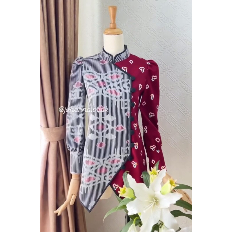Jual TENUN_GAYA Blouse batik mix tenun wanita atasan tenun atasan batik ...