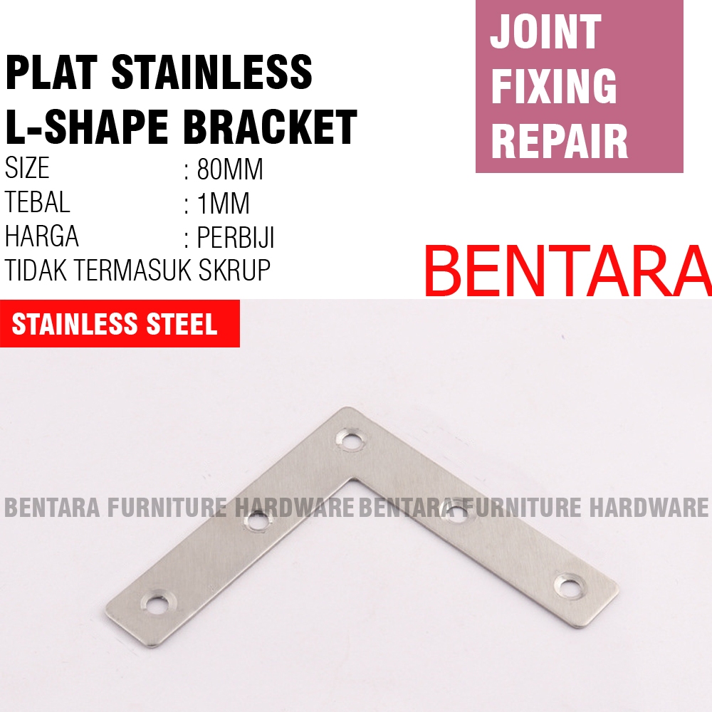 Jual PLAT L 80 X 80 MM STAINLESS STEEL / L-Shaped Flat Bracket / L ...