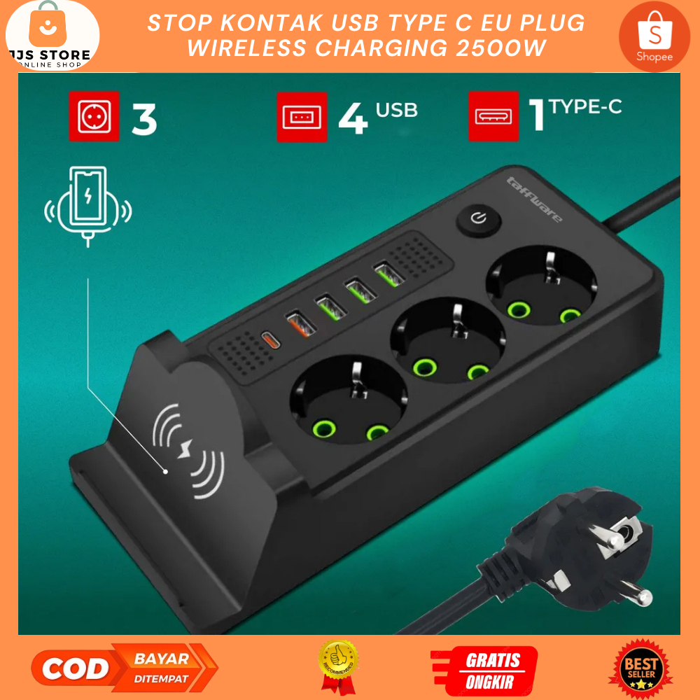 Jual Stop Kontak USB Type C EU Plug Wireless Charging 2500W / Colokan Listrik 3 lubang dan USB ...