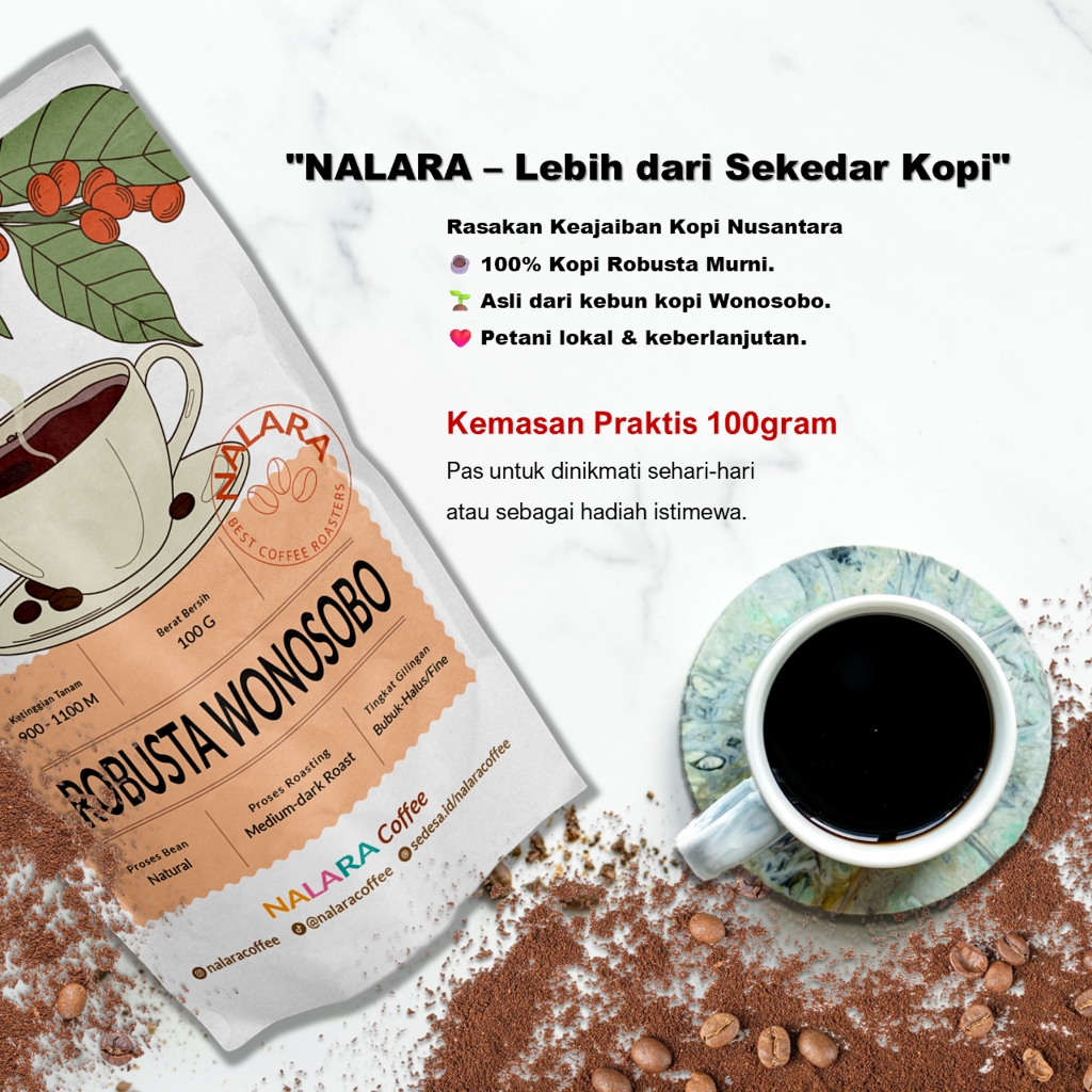 Jual Kopi Robusta Wonosobo 100 Gram - Kopi Bubuk Lokal Premium Nalara Coffee | Shopee Indonesia