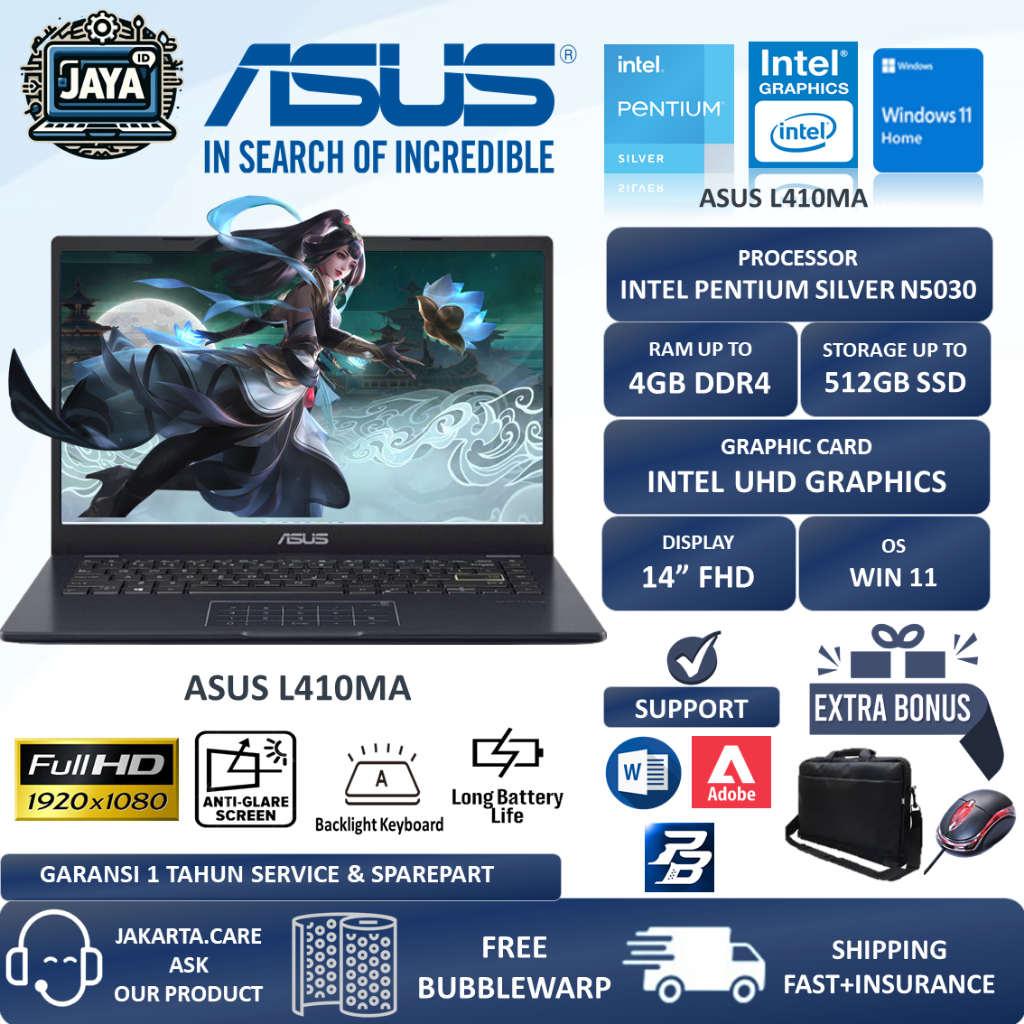 Jual Laptop Asus Vivobook L410MA Intel Pentium N5030 Ram 4GB 512GB SSD ...