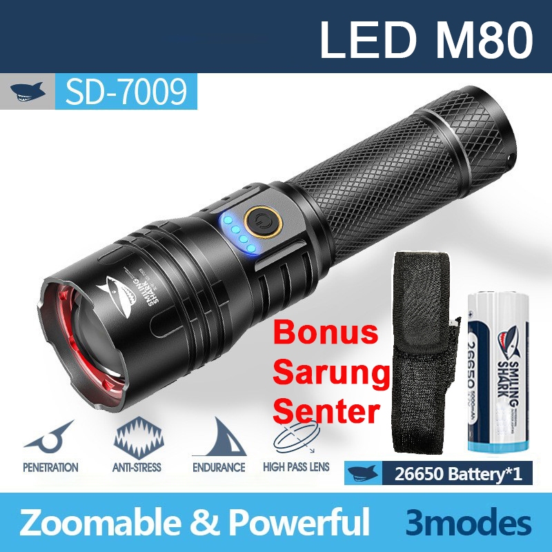Jual Senter Smiling Shark SD7009 SmilingShark SD 7009 M80 Super Terang ...