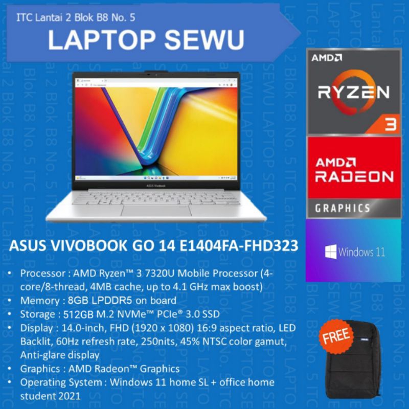 Jual ASUS VivoBook Go 14 E1404FA Ryzen 3 7320U 8GB 610M 14 FHD W11 ...
