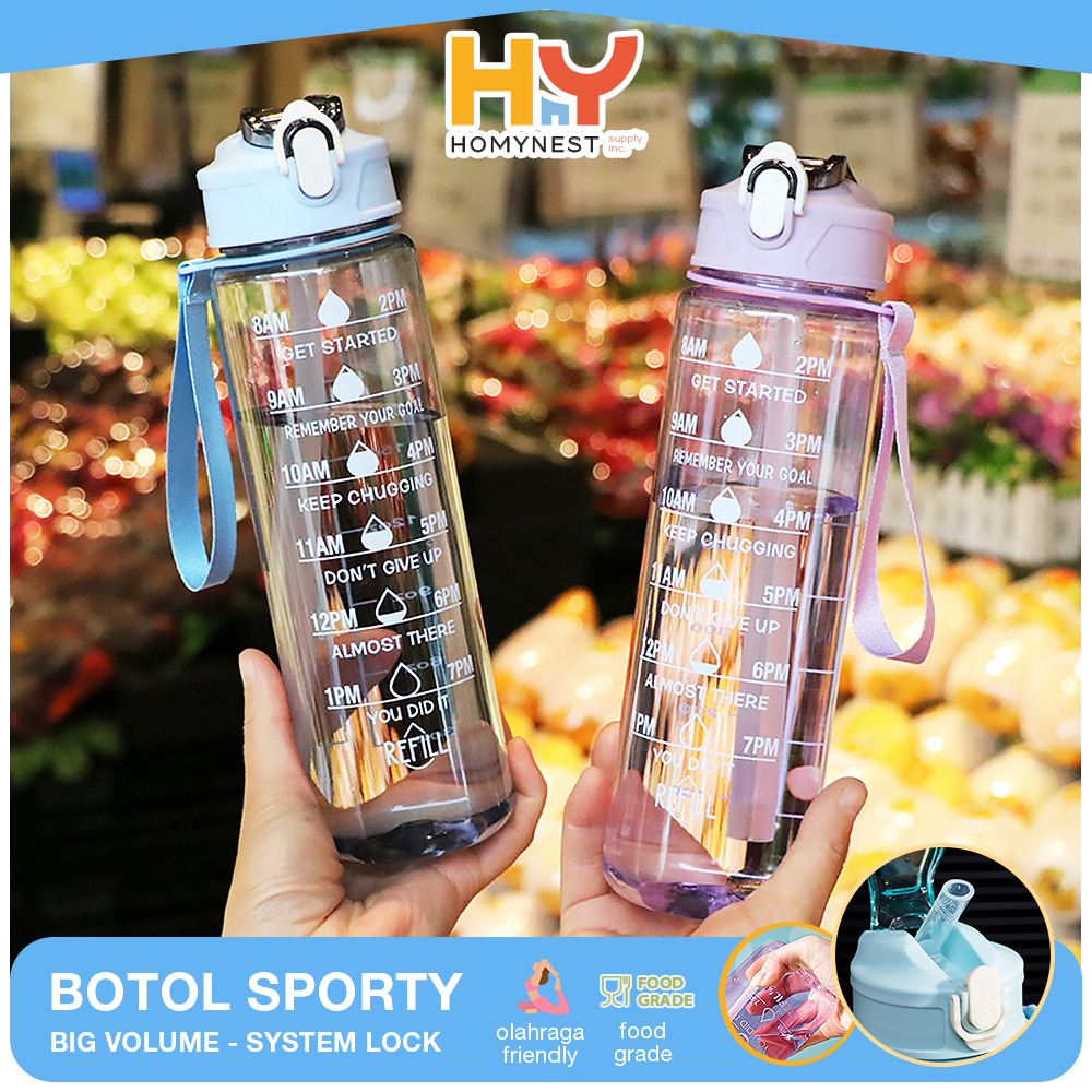 Jual HOMYNEST Botol Minum Plastik 1 Liter Dengan Sedotan Transparan 1000ml BPA Free | Shopee ...