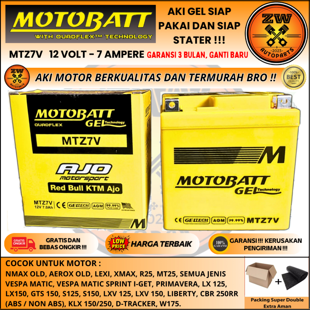 Jual AKI MOTOR NMAX OLD, AEROX OLD, LEXI, XMAX, KLX, W175, R25 MTZ7V ...