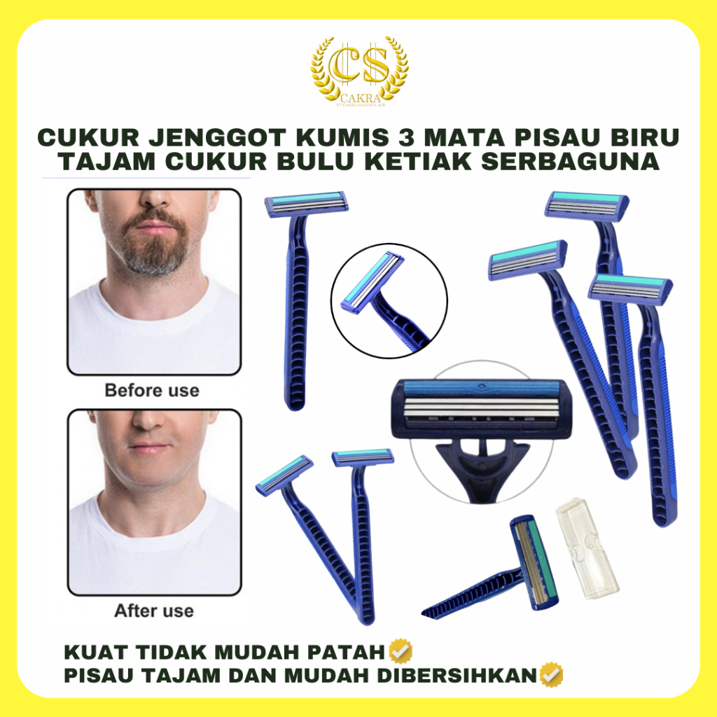 Jual Cukur jenggot kumis 3 mata pisau biru tajam cukur bulu ketiak serbaguna | Shopee Indonesia