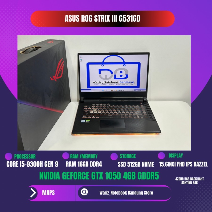 Jual ASUS ROG STRIX G531GD I5-9300H NVIDIA GTX 1050 RAM 16GB SSD 512GB ...