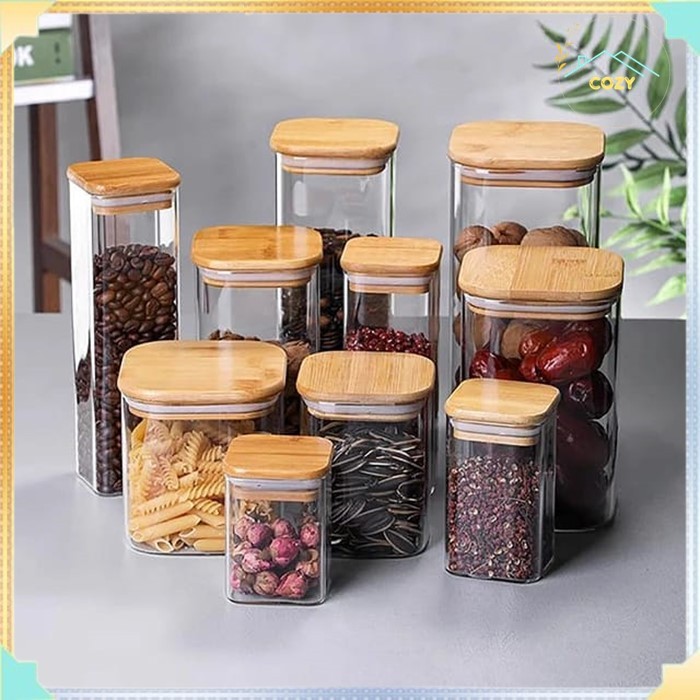 Jual TOPLES KACA AESTHETIC modern Segi 4 Tutup Kayu Bening Kedap udara ...