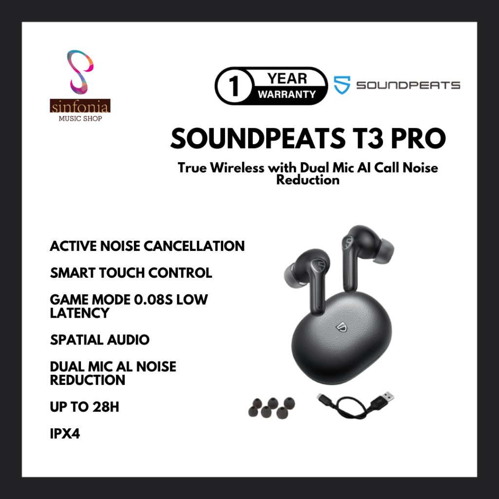 Jual SoundPEATS T3 Pro True Wireless with Dual Mic AI Call Noise ...