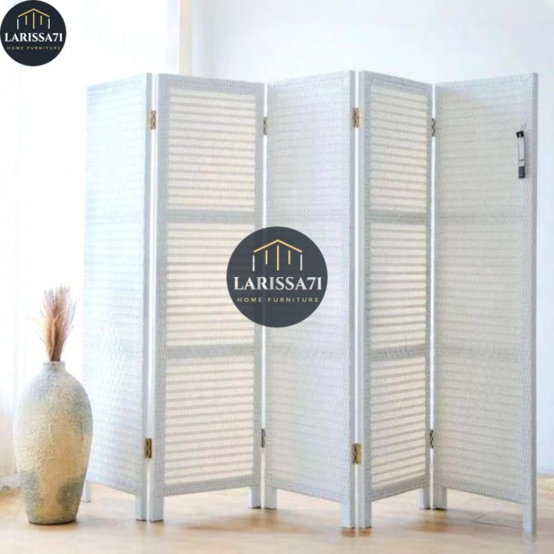 Jual Pembatas Ruangan Rotan Sintetis Putih 5 Panel | Shopee Indonesia