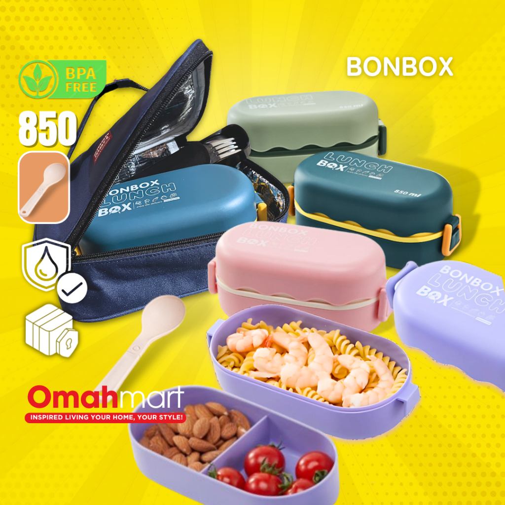 Jual BONBOX Lunch Box Kotak Makan 2 Susun Anti Tumpah Microwaveable Food Grade 850ml | Shopee ...