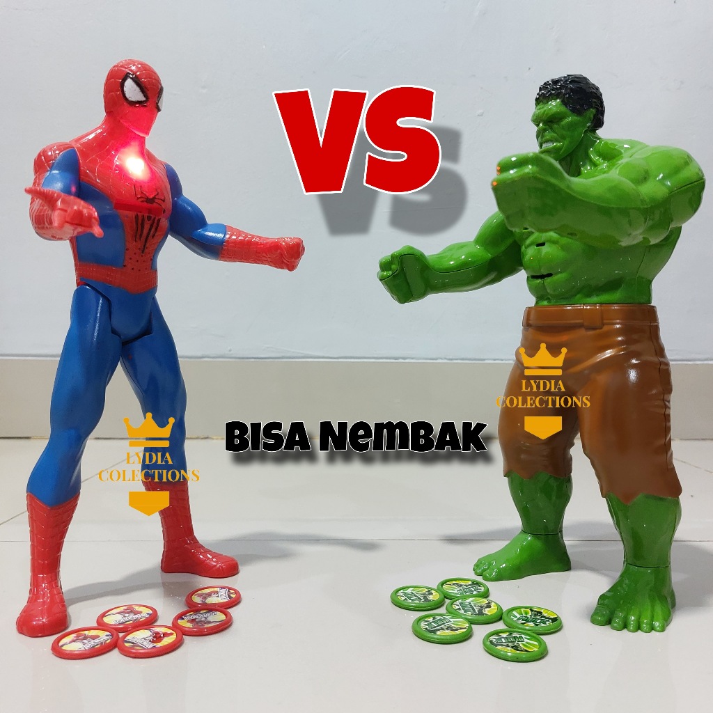 Jual Mainan Figure Battle Nembak Koin Robot Spiderman Hulk lampu Suara ...