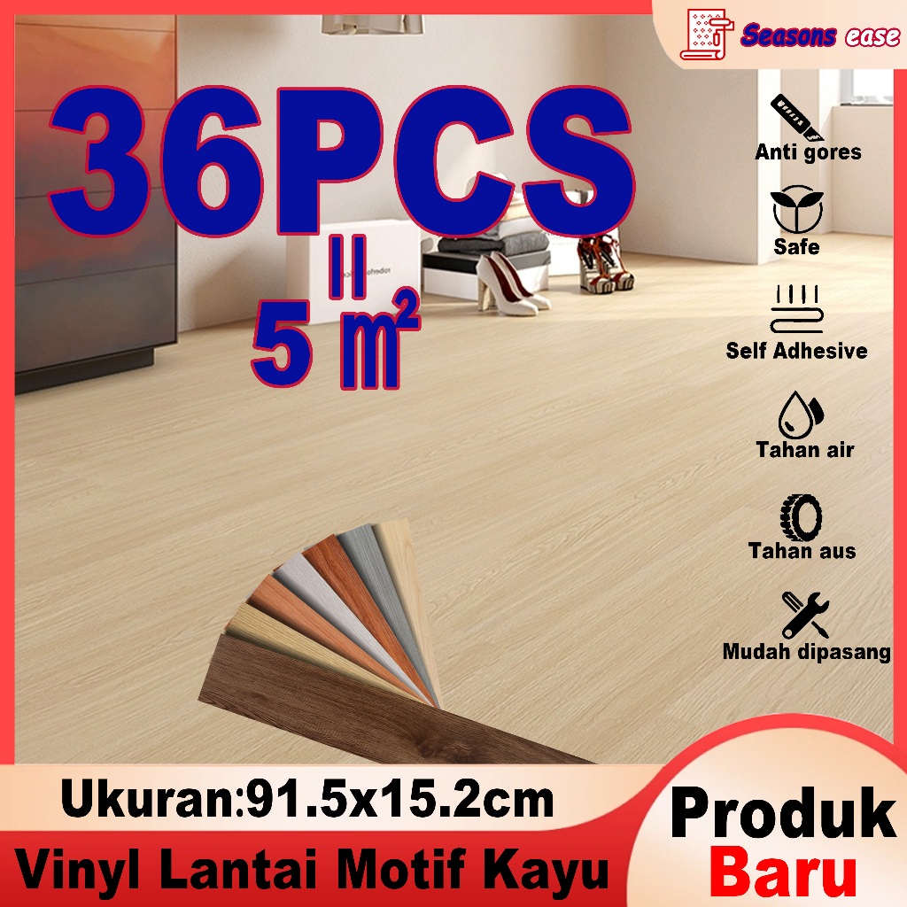 Jual Seasons Ease - Stiker Lantai Vinyl Premium Motif Kayu Parket 91.5x15.2cm (36pcs) - Tahan ...