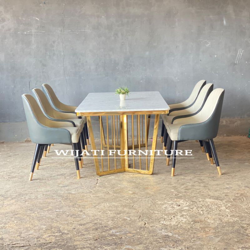 Jual Dining table set marmer mewah meja makan marmer asli stainless ...
