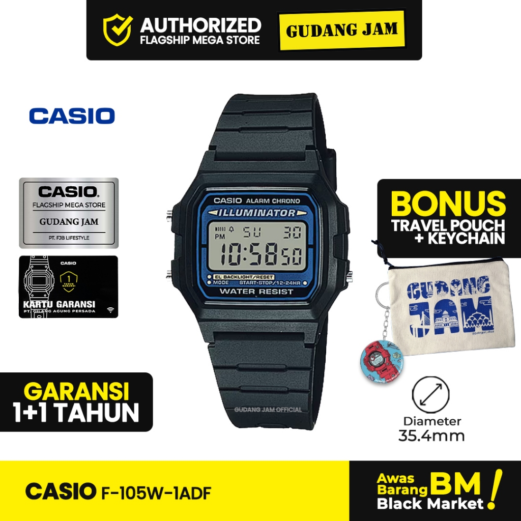 Jual Casio Original Jam Tangan Pria F-105W-1ADF Black Resin Band ...