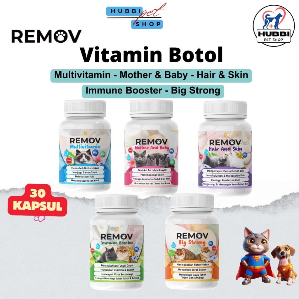 Jual Remov Vitamin Kucing 30 Kapsul Vitamin Bulu, Imun, Mother Baby ...