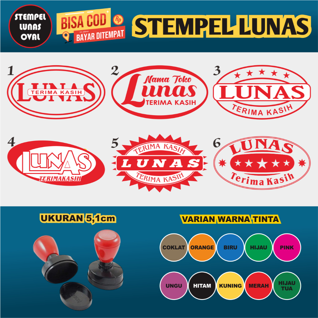Jual Stempel LUNAS OVAL Desain Bebas Pilih Stempel Flash Otomatis Tanpa Bantalan - Ukuran 5,1 CM ...