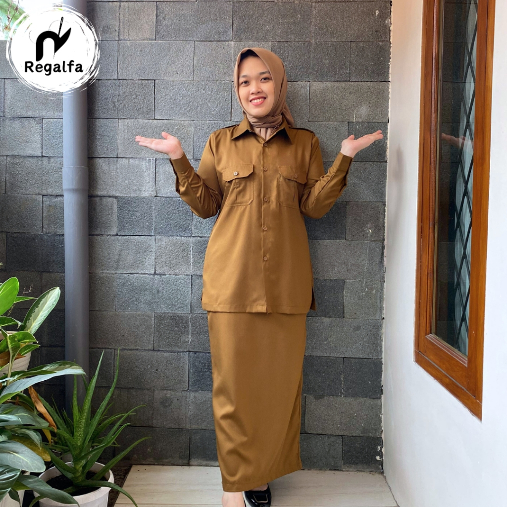 Jual Setelan Baju Kemeja Pemda Dinas PDH PNS Wanita Model Saku Dada Warna Khaki Tua Terpopuler ...