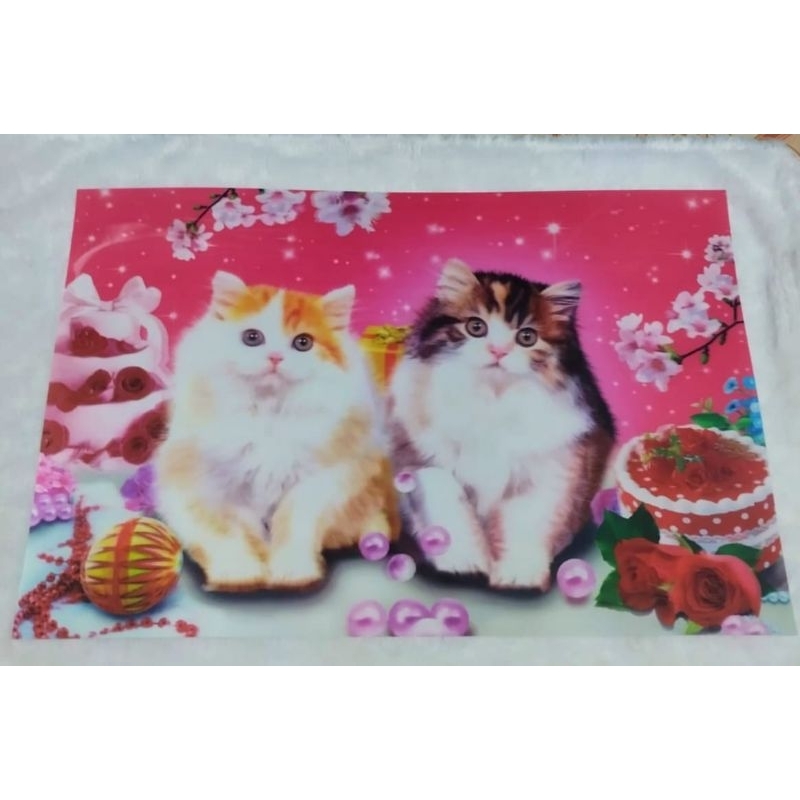 Jual POSTER GAMBAR LUKISAN KUCING LUCU 3DIMENSI UKURAN 35CM X 58CM ...