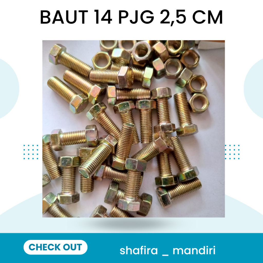 Jual BAUT MUR KUNING M10 X 25 / Baut 14 dan mur ( Kunci 14 ) | Shopee Indonesia