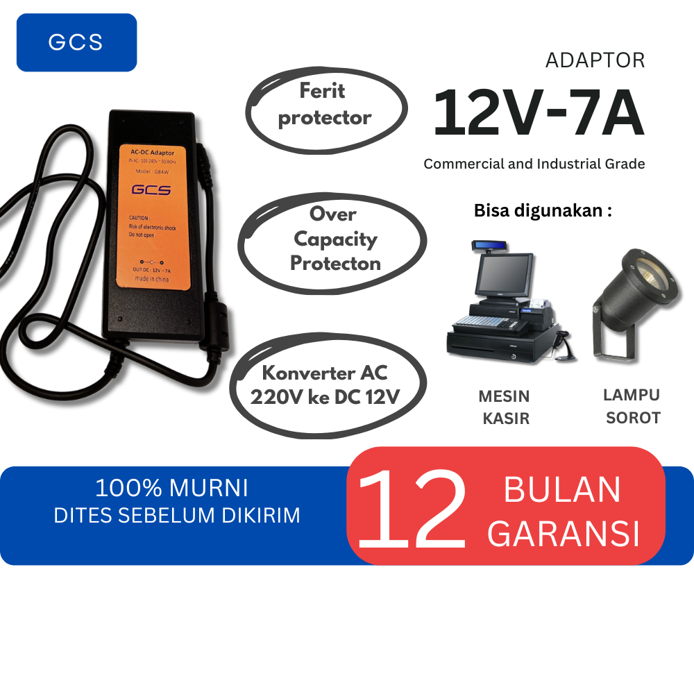 Jual GCS Adaptor AC-DC 12V - 7A Pompa Original Adaptor LED Strip Router ...