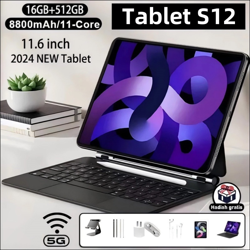 Jual Tablet S12 16GB RAM 1024GB Memori 5G 11.6 Inch Android Dual SIM ...