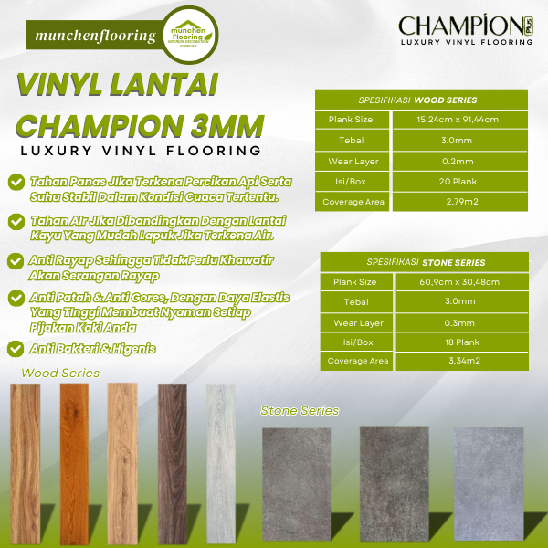 Jual Lantai Vinyl CHAMPION 3mm Wood & STONE Series ( 1 Box isi : 20 Lembar >>> 2,79m2 & 1 Box ...