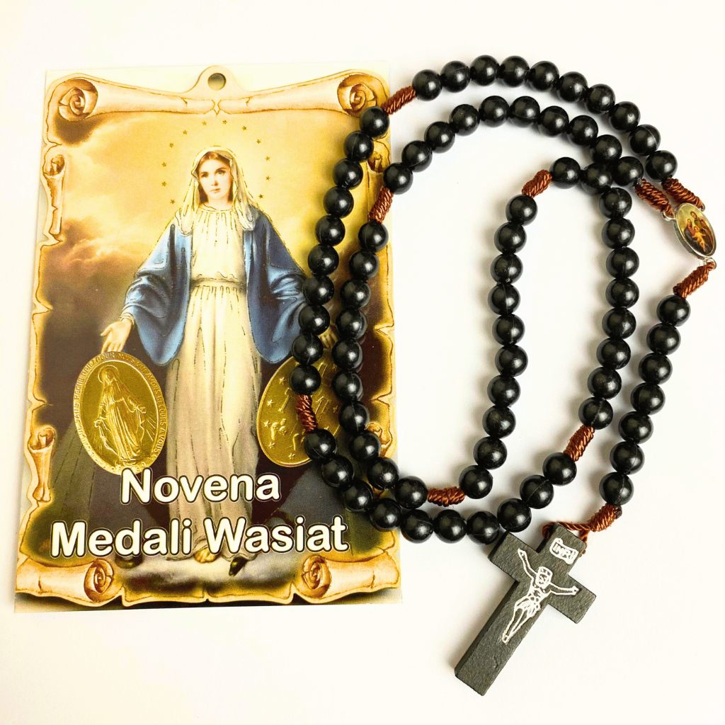 Jual Bundle - lembaran doa novena medali wasiat dan rosario bapa kami 77x parel susu hitam ...