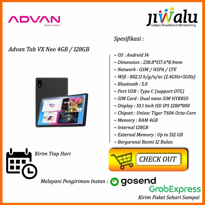 Jual ADVAN Tab VX Neo 4GB/128GB 10.1" IPS Screen Tablet Android 14 6200 mAh Dual Sim Card ...