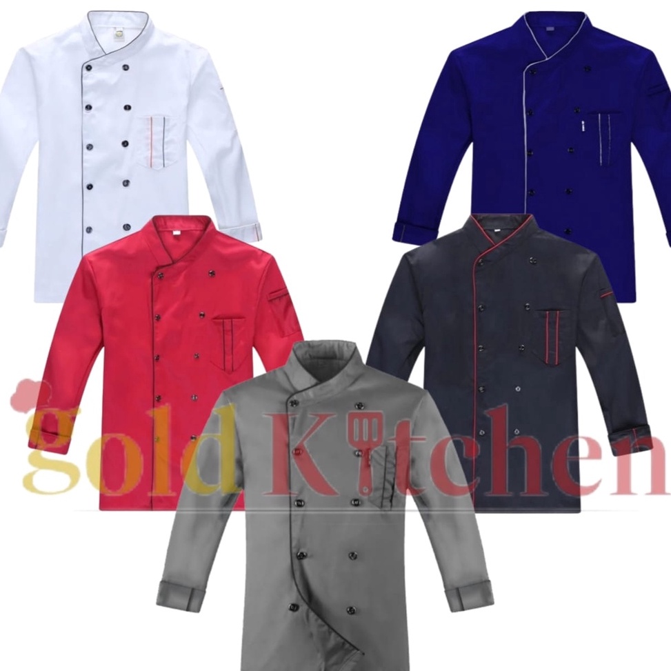 Jual KODE E8Q Baju Koki Chef Jacket Baju Chef Lengan Panjang Pria ...