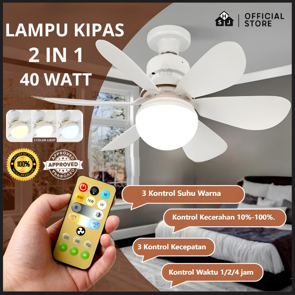 Jual Lampu Kipas Angin Gantung Plafon 2in1 40W Kipas Remote Control ...