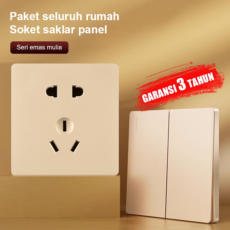 Jual Mewah Golden 1 2 3 Gang 1 Way 2Way Rocker Switch 10A Panel Saklar Dinding Soket 5 Lubang ...