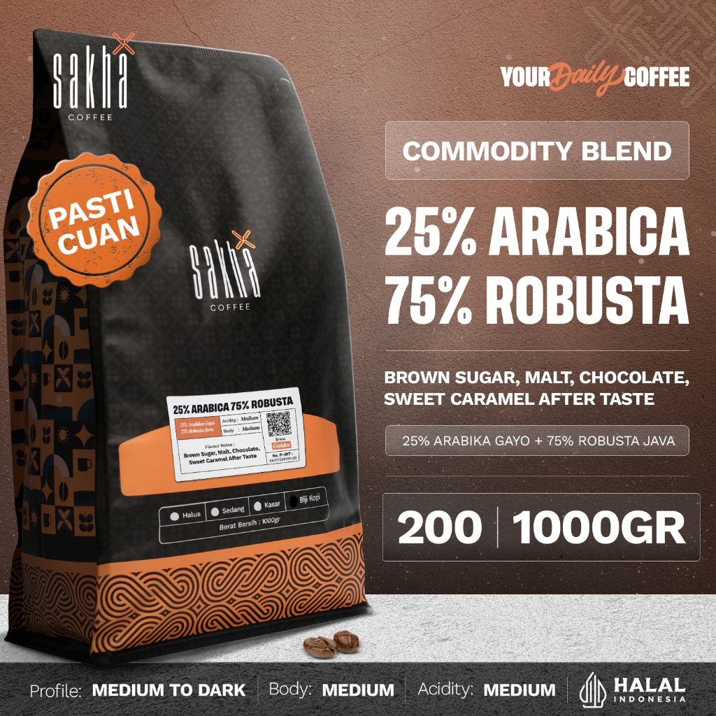Jual BIJI KOPI 25% ARABICA Commercial Espresso Blend By Sakha Coffee ...
