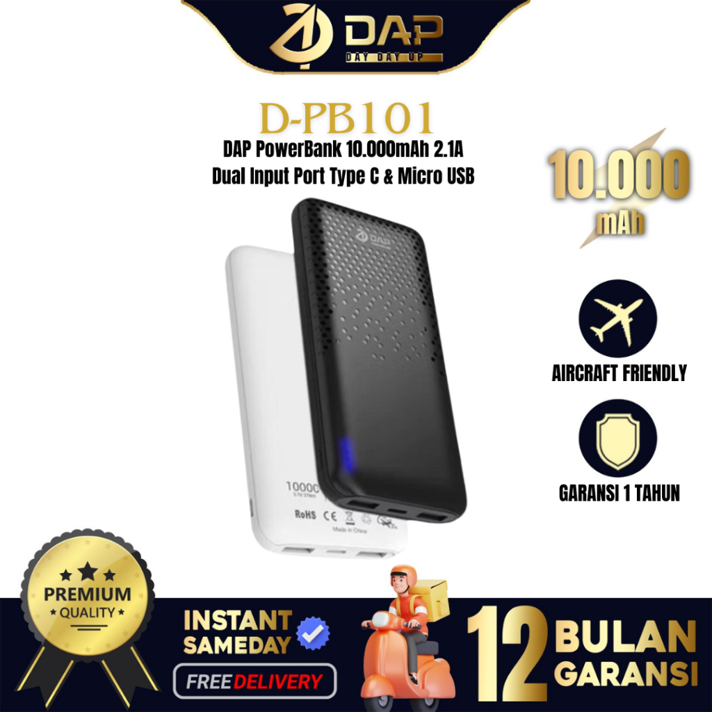 Jual DAP D-PB101 PowerBank 10.000mAh 2.1A Dual Input Port Type C ...